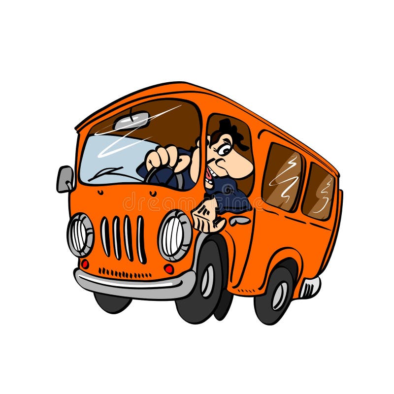 Drawing of a Bus with a Driver - Cartoon Illustration Isolated on White ...
