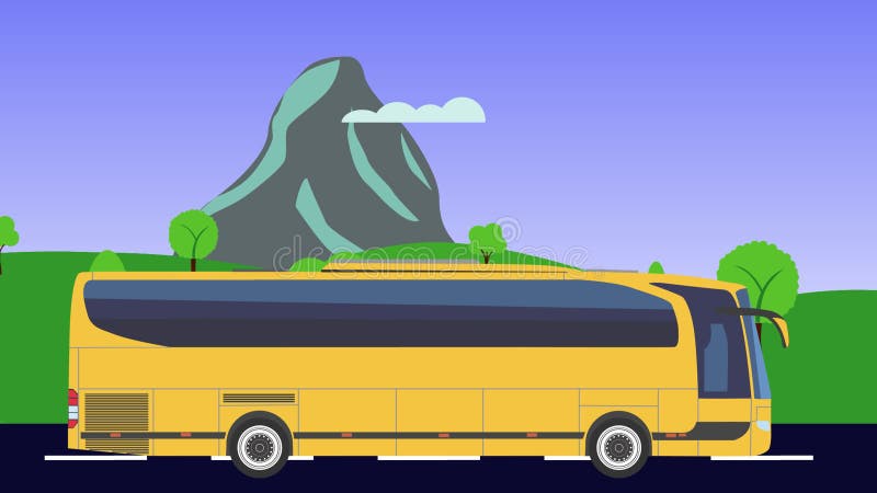 Cartoon Bus Running Animation, Fields and Mountain Background, Seamless ...
