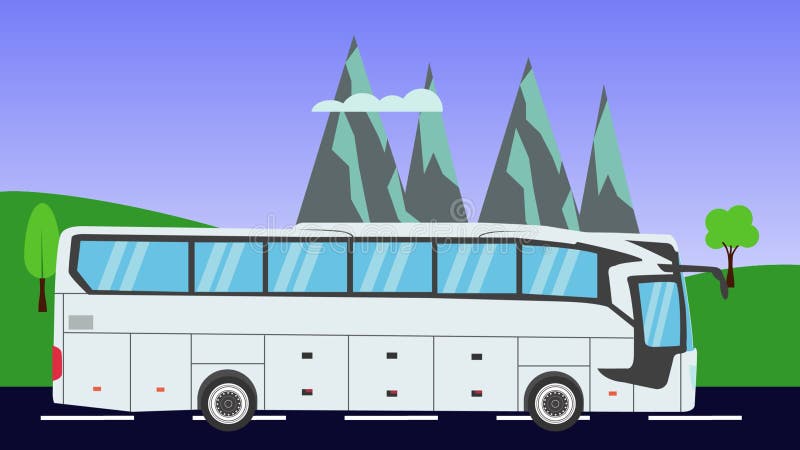 Cartoon Bus Running Animation, Fields and Mountain Background, Seamless ...