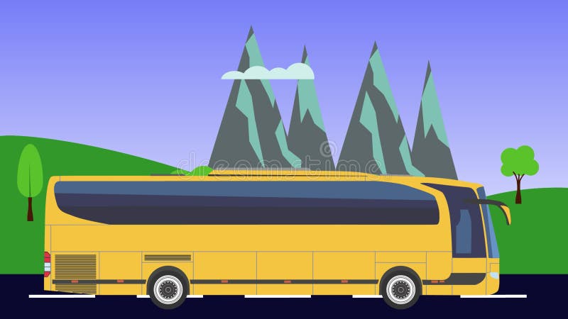 Cartoon Bus Running Animation, Fields and Mountain Background, Seamless ...