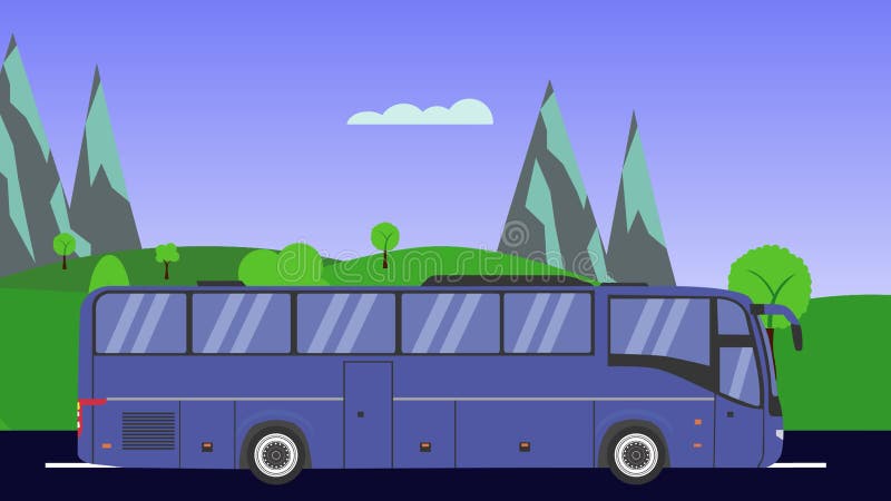 Cartoon Bus Running Animation, Fields and Mountain Background, Seamless ...