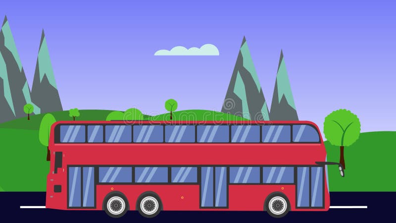 Cartoon Bus Running Animation, Fields and Mountain Background, Seamless ...