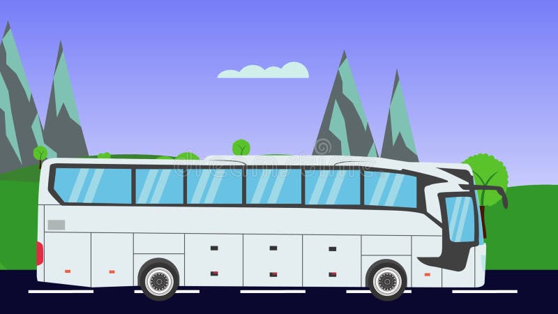Cartoon Bus Running Animation, Fields and Mountain Background, Seamless ...