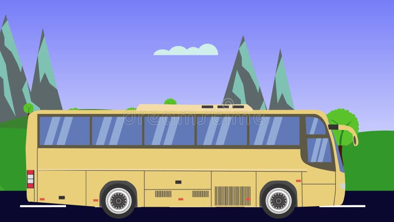 Cartoon Bus Running Animation, Fields and Mountain Background, Seamless ...