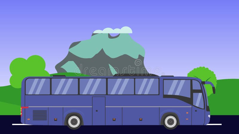 Cartoon Bus Running Animation, Fields and Mountain Background, Seamless ...
