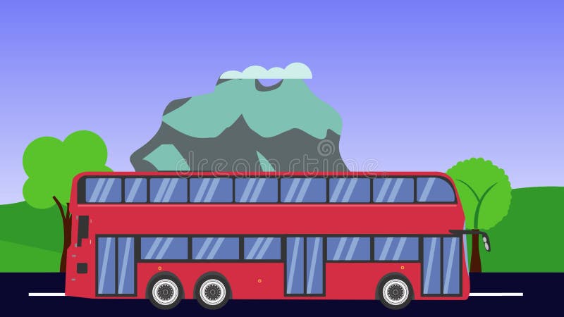 Cartoon Bus Running Animation, Fields and Mountain Background, Seamless ...