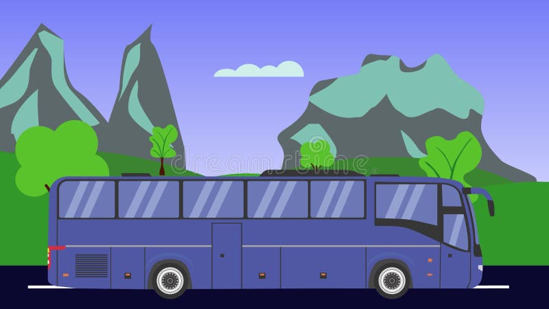 Cartoon Bus Running Animation, Fields and Mountain Background, Seamless ...