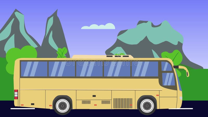 Cartoon Bus Running Animation, Fields and Mountain Background, Seamless ...