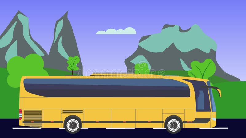 Cartoon Bus Running Animation, Fields and Mountain Background, Seamless ...