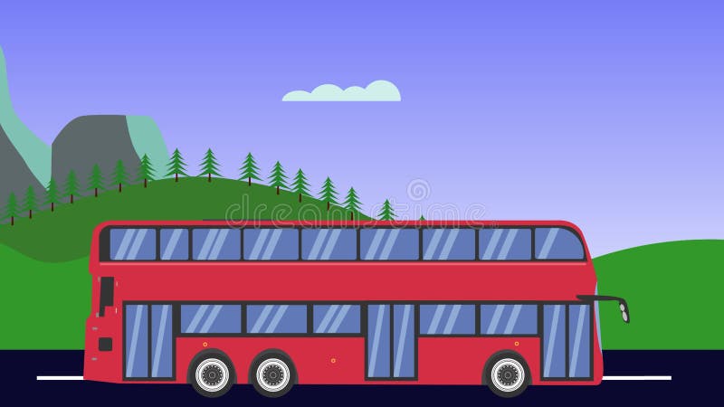 Cartoon Bus Running Animation, Fields and Mountain Background, Seamless ...