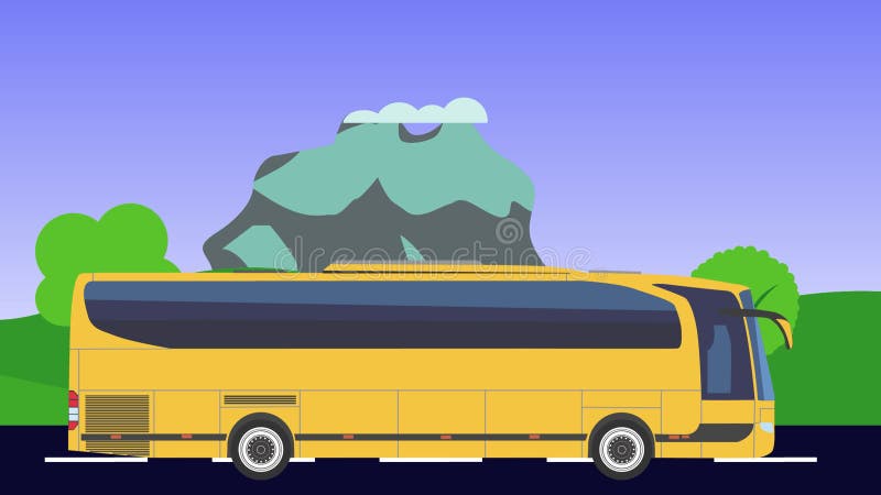 Cartoon Bus Running Animation, Fields and Mountain Background, Seamless ...