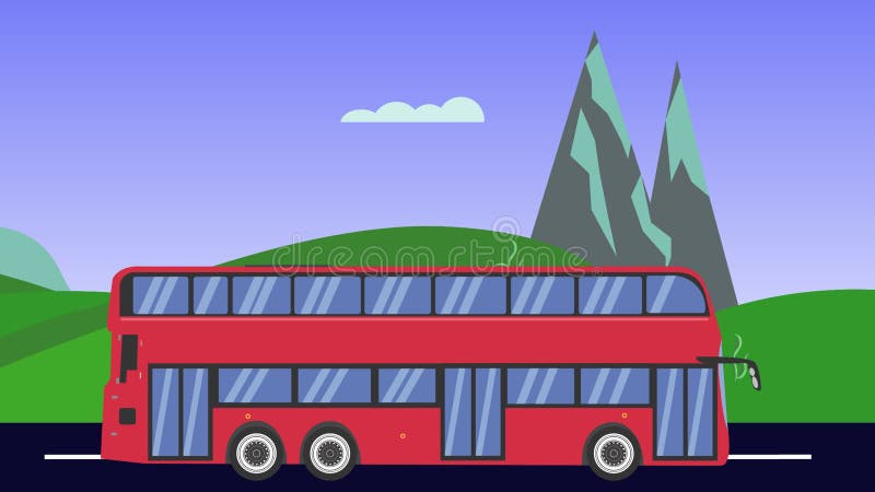 Cartoon Bus Running Animation, Fields and Mountain Background, Seamless ...