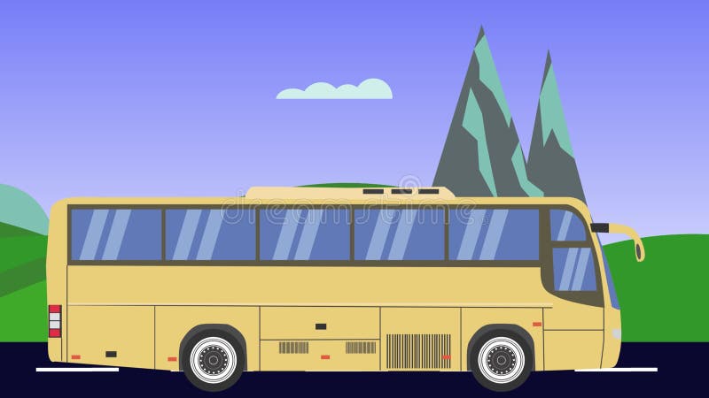 Cartoon Bus Running Animation, Fields and Mountain Background, Seamless ...
