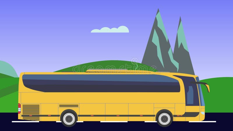Cartoon Bus Running Animation, Fields and Mountain Background, Seamless ...