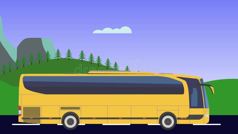 Cartoon Bus Running Animation, Fields and Mountain Background, Seamless ...