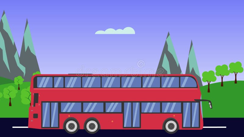 Cartoon Bus Running Animation, Fields and Mountain Background, Seamless ...