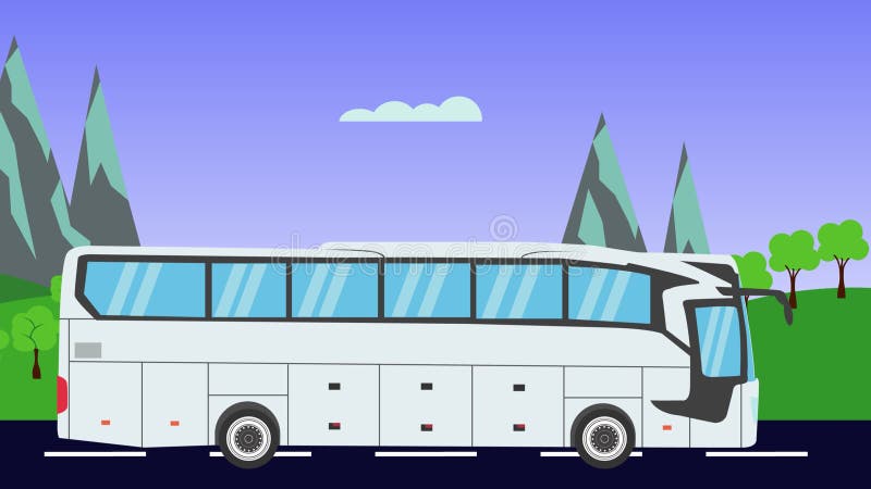 Cartoon Bus Running Animation, Fields and Mountain Background, Seamless ...