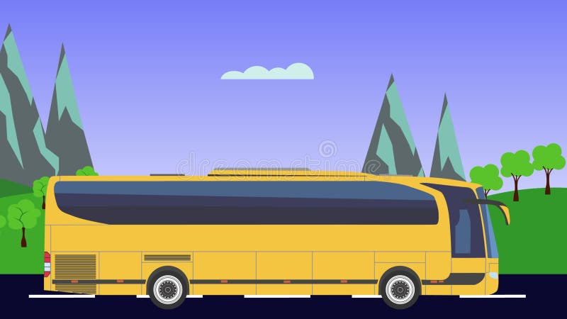 Cartoon Bus Running Animation, Fields and Mountain Background, Seamless ...