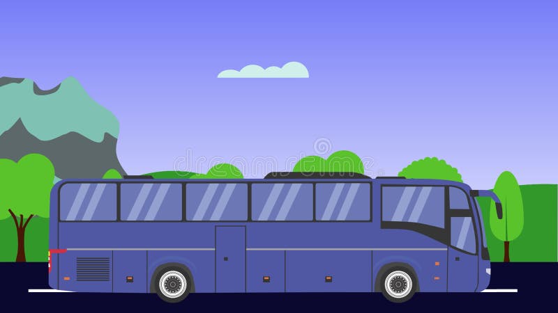 Cartoon Bus Running Animation, Fields and Mountain Background, Seamless ...