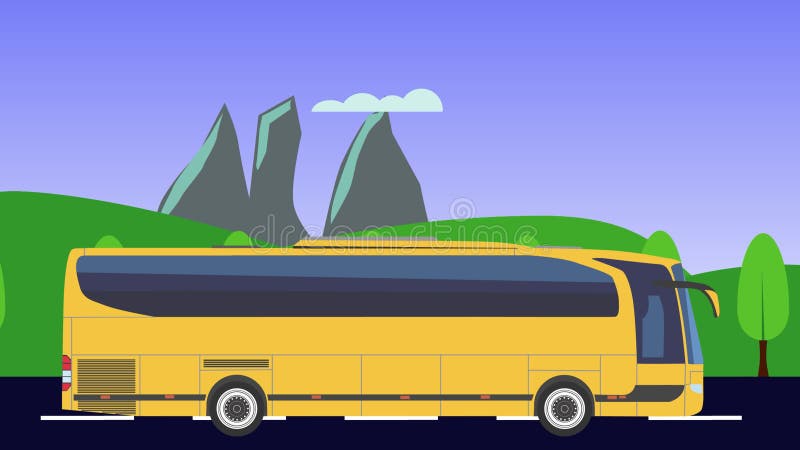 Cartoon Bus Running Animation, Fields and Mountain Background, Seamless ...