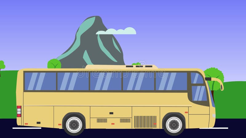 Cartoon Bus Running Animation, Fields and Mountain Background, Seamless ...