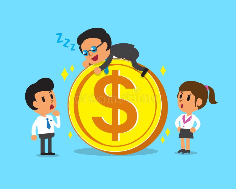 Cartoon Business Boss Falling Asleep on a Big Coin Stock Vector ...