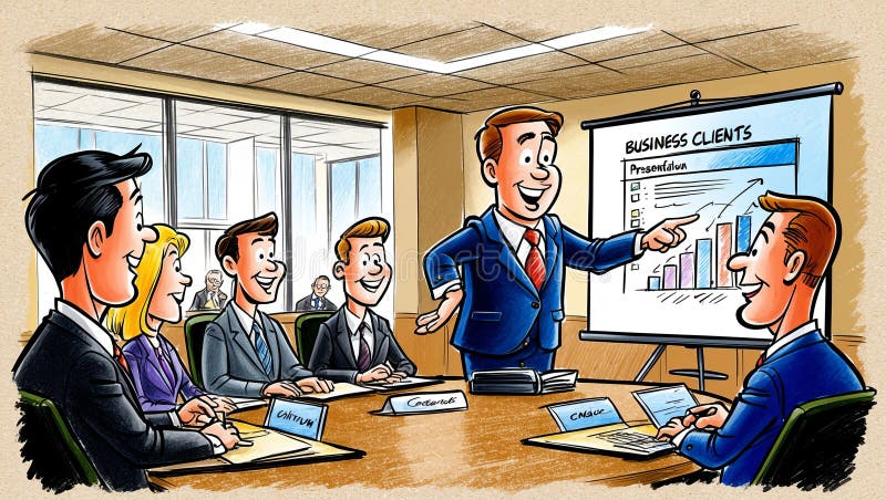 Cartoon Character Giving a Presentation To Clients Stock Illustration ...