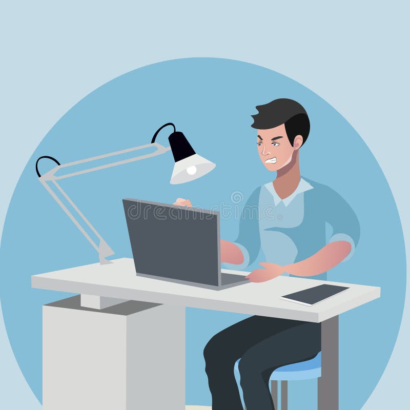 Cartoon Business Man Angry with Computer Stress Stock Vector ...