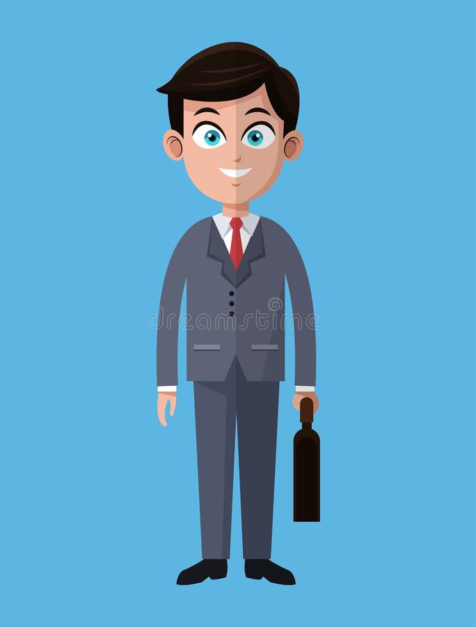 Cartoon Business Man Success Work with Portfolio Stock Vector ...