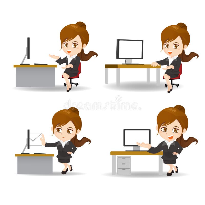 Vector Female Business Character in Cartoon Style. Busy Multitasking ...