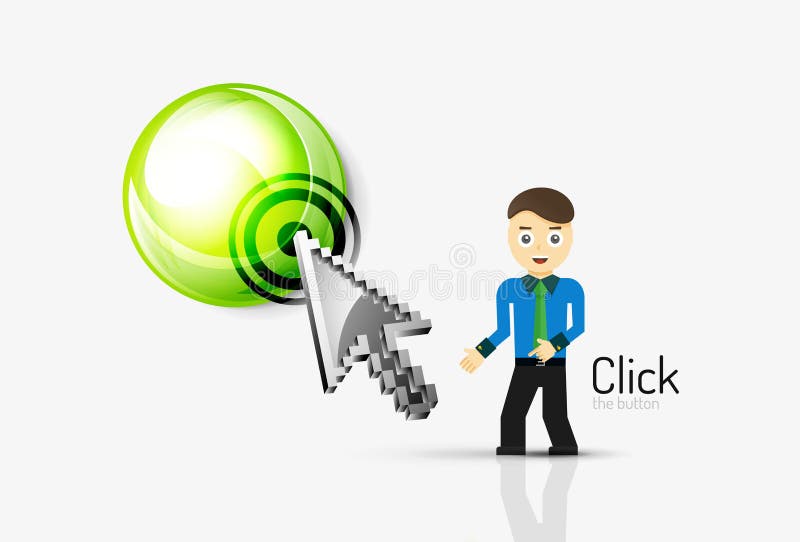 Cartoon Businessman Asking To Click on Glossy Stock Vector ...