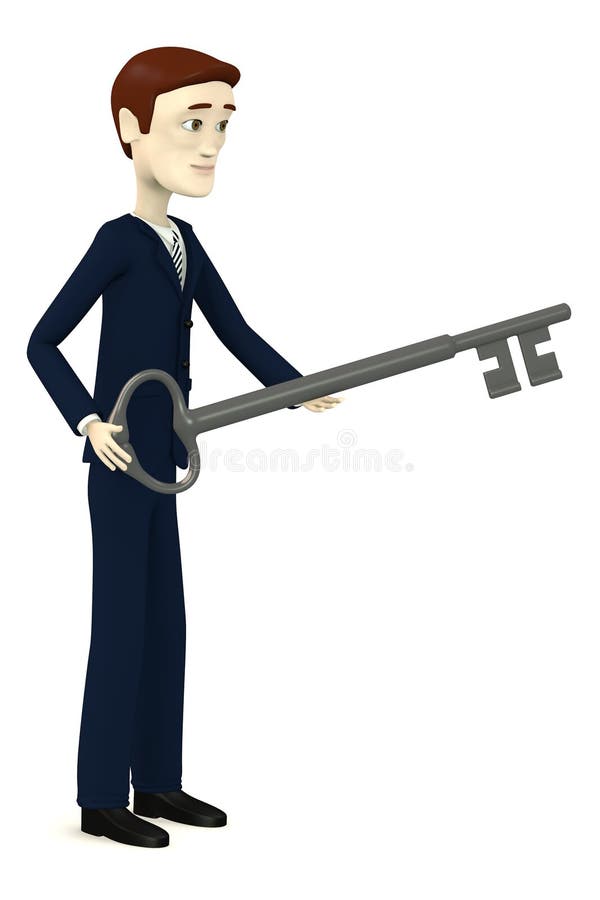 Cartoon Businessman with Big Key Stock Illustration - Illustration of ...