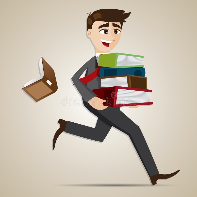 Cartoon Businessman Carry Stack of Folder and Dropped Book Stock Vector ...