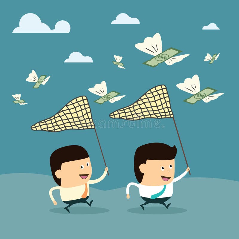 Cartoon Businessman Chasing Money Flying Stock Vector - Illustration of ...