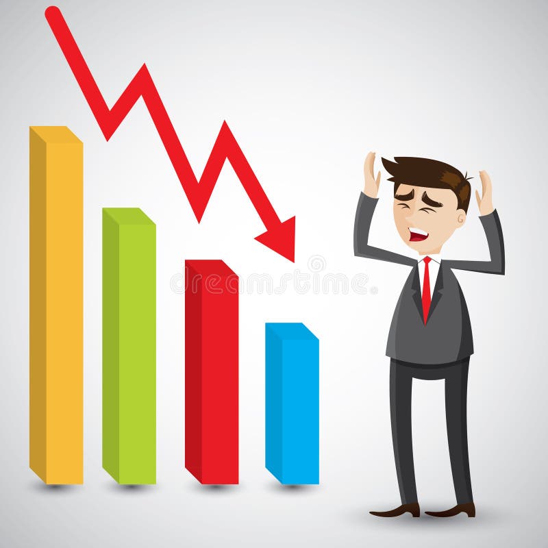 Cartoon Businessman Fail with Graph Fall Stock Vector - Illustration of ...