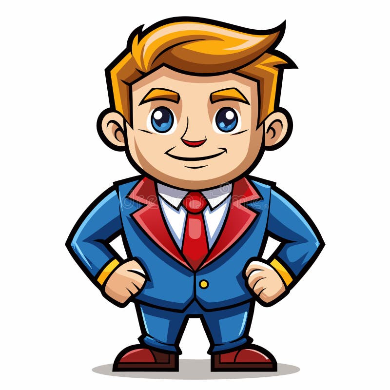 Cartoon Businessman with Hands on Hips, Smiling Confidently Stock ...