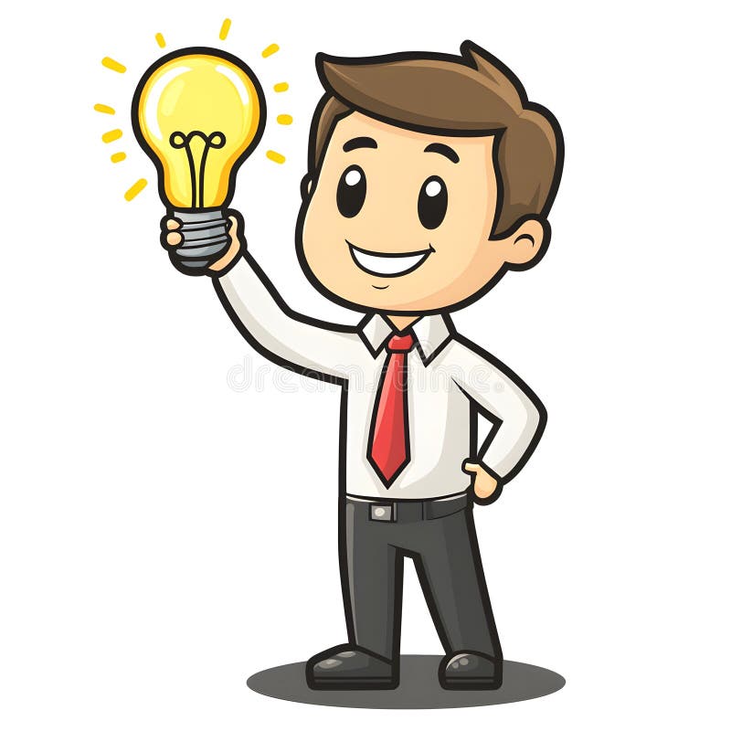 Cartoon Businessman Holding Light Bulb Concept of Idea, Innovation, and ...