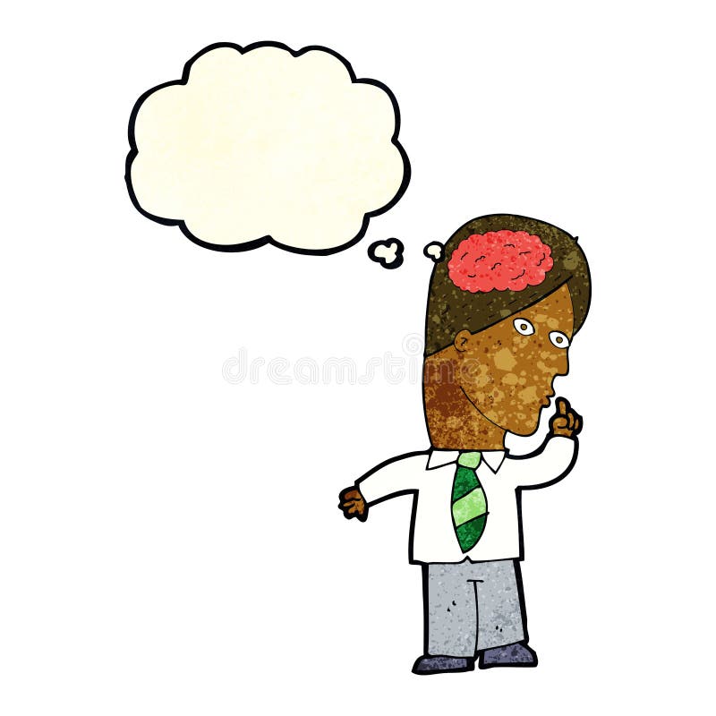 Cartoon Businessman with Huge Brain with Thought Bubble Stock ...