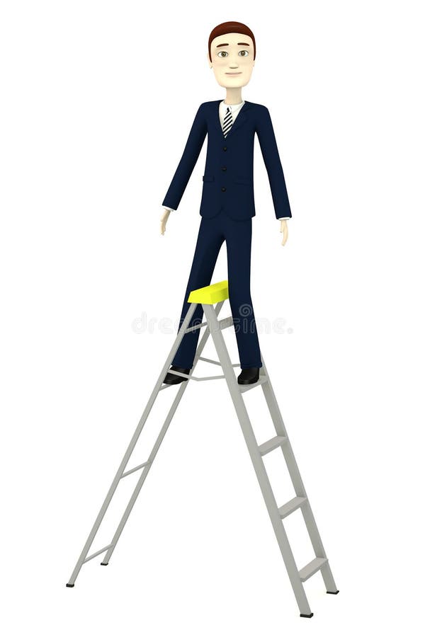 Cartoon Businessman on a Ladder Stock Illustration - Illustration of ...