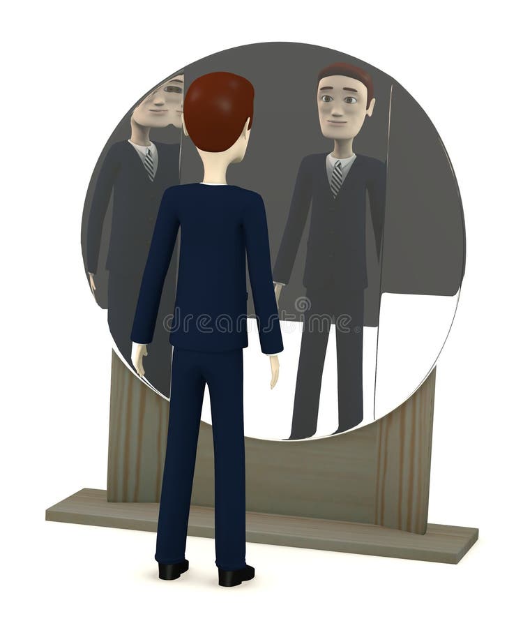 Cartoon Businessman with Mirror Stock Illustration - Illustration of ...