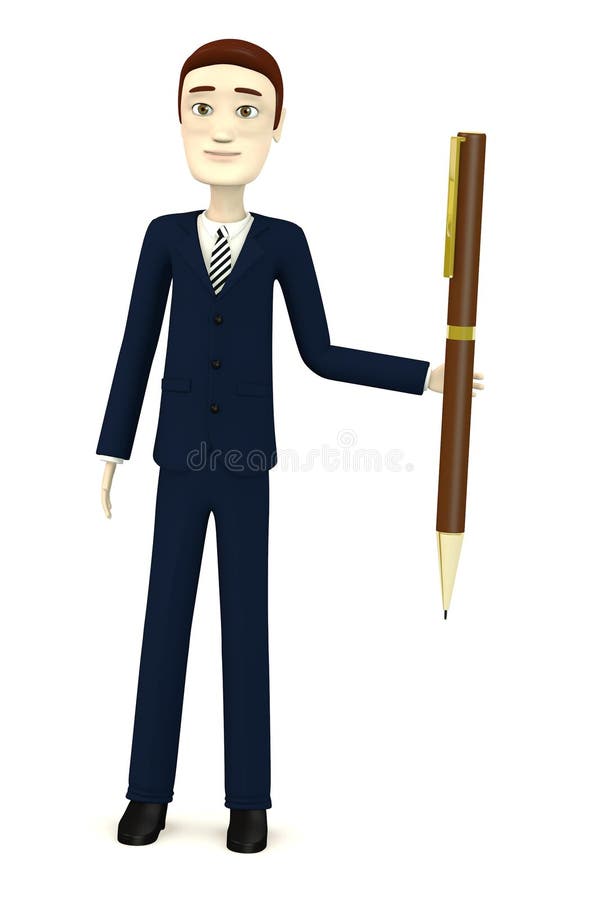 Cartoon Businessman with Pen Stock Illustration - Illustration of ...