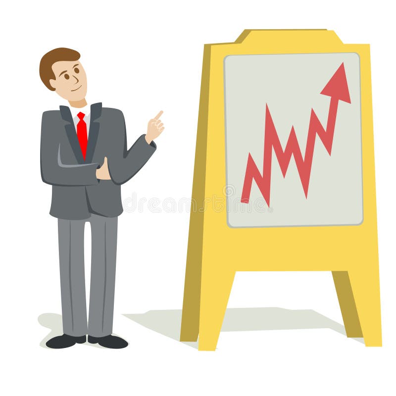 Cartoon Businessman with Pointer Stick Presentation Chart Vector ...