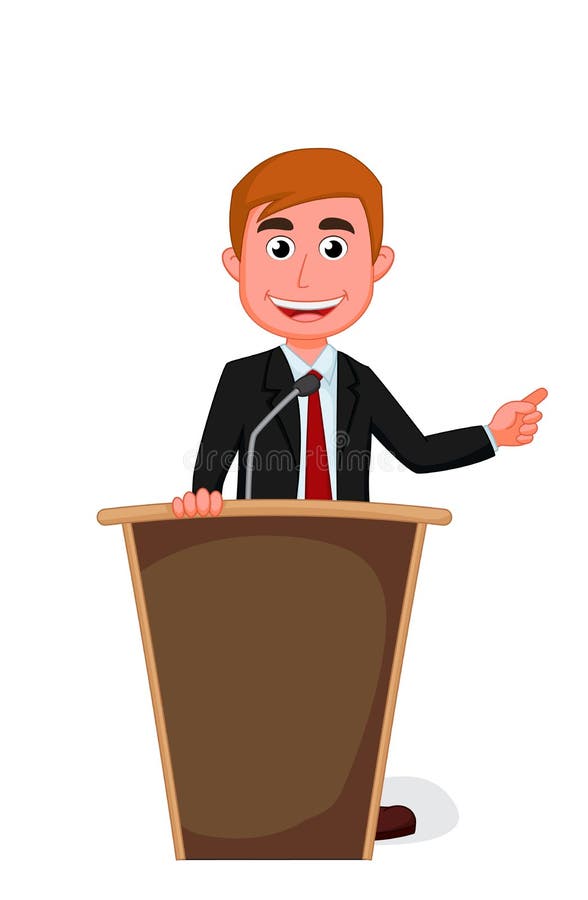 Cartoon Businessman Presentation on Podium Stock Vector - Illustration ...