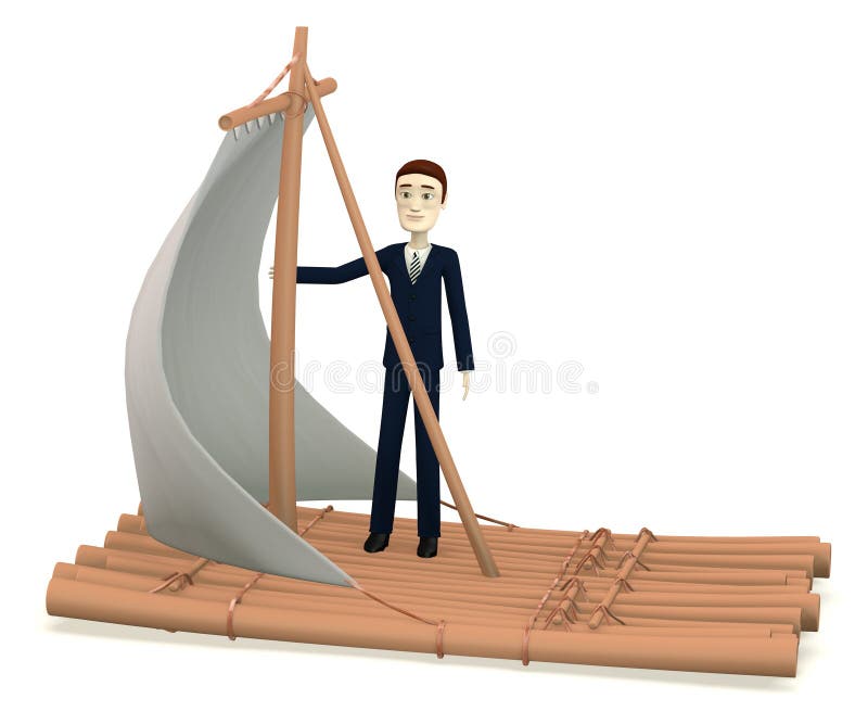 Cartoon man on raft stock illustration. Illustration of render - 30747853