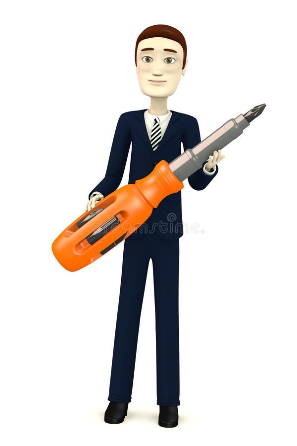 Cartoon Man with Screwdriver Stock Illustration - Illustration of human ...