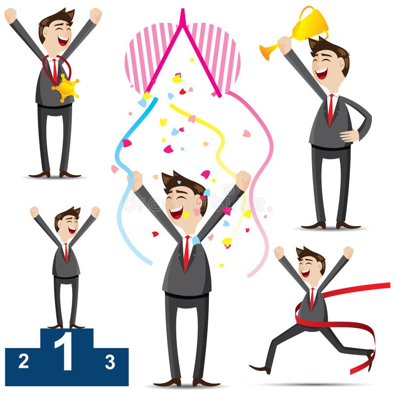 Cartoon Businessman with Success Action Stock Vector - Illustration of ...