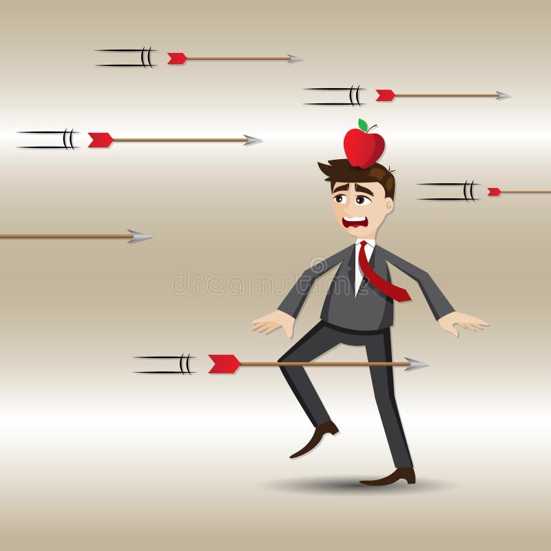 Cartoon Businessman with Targeted Apple on His Head Stock Vector ...