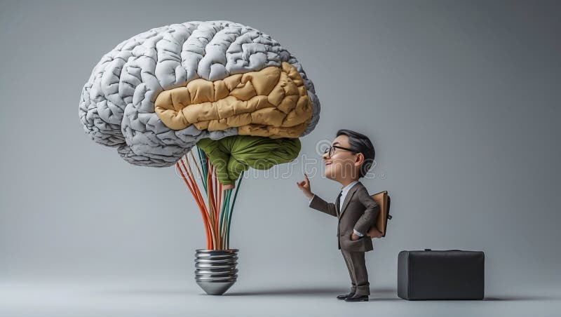 Cartoon Businessman Teaching Brain Inside Lightbulb Stock Illustration ...