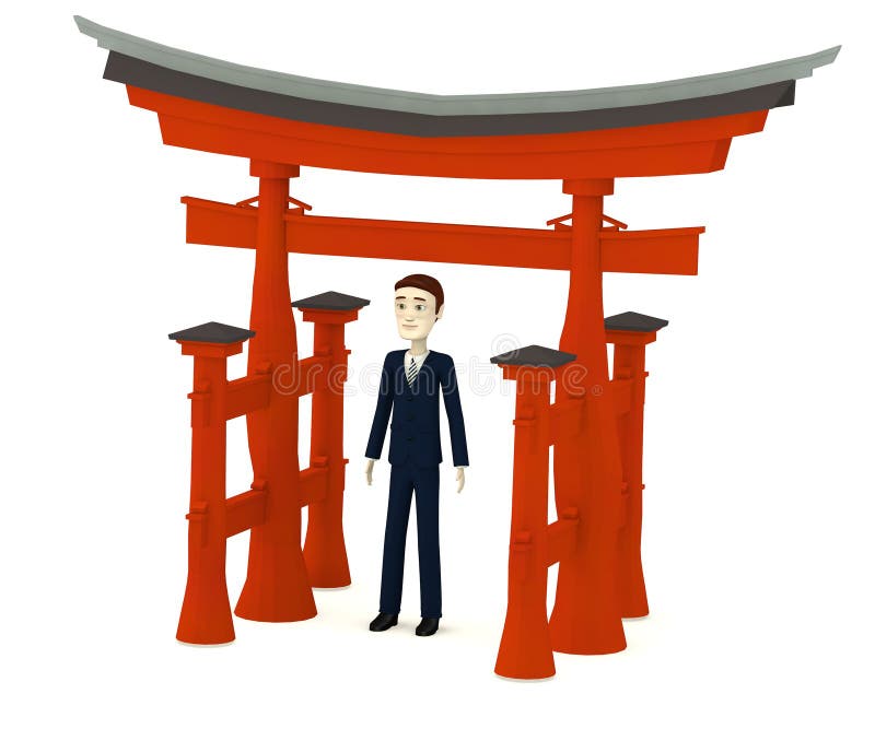 Cartoon Businessman with Torii Gate Stock Illustration - Illustration ...