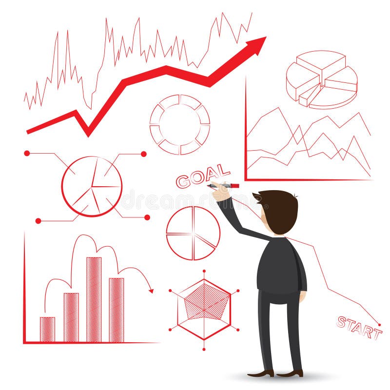Cartoon Businessman Writing Chart Stock Vector - Illustration of male ...